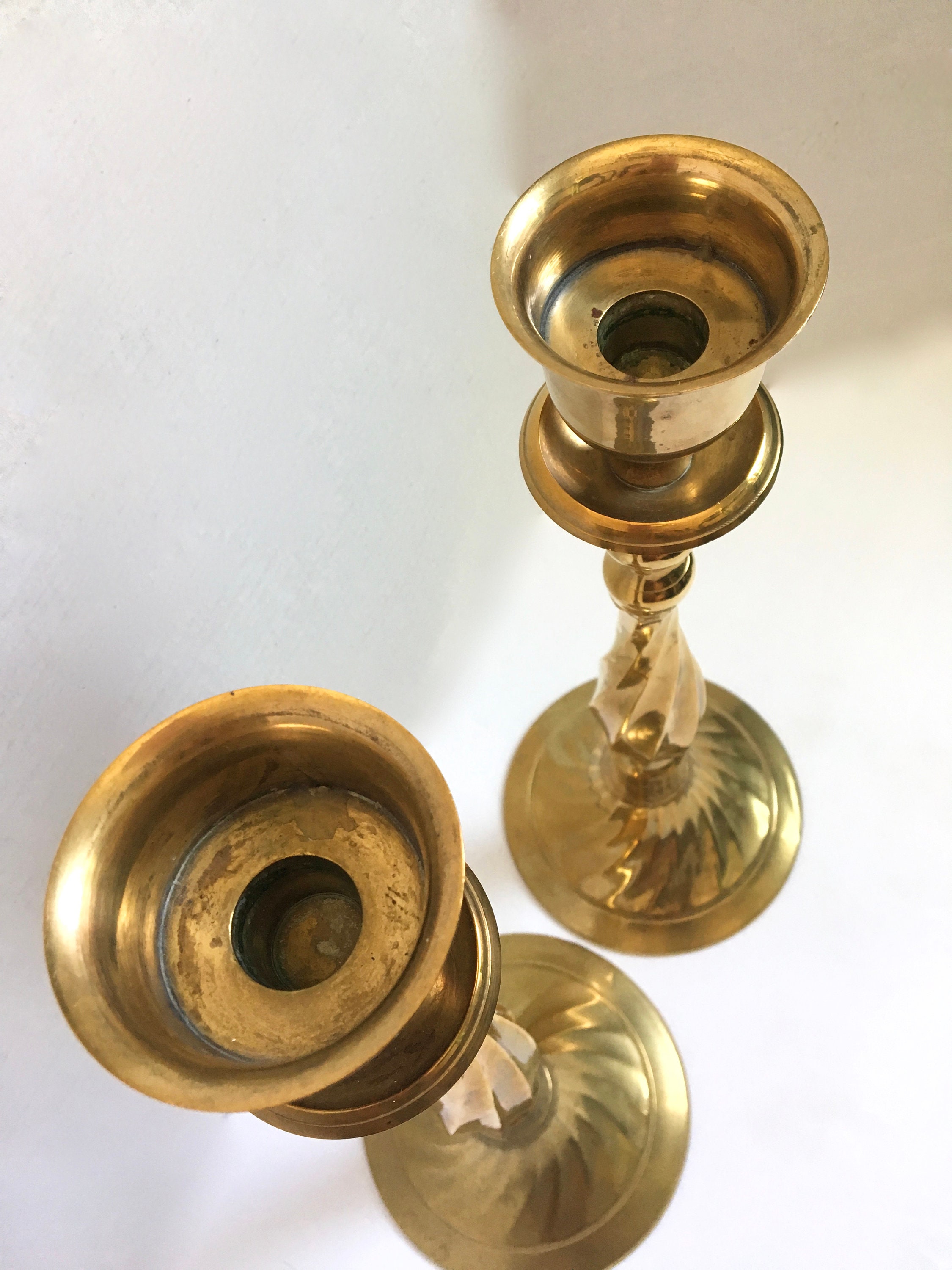 Vintage Pair of Tall 15.5" Large Gold Swirl Candlestick Holders, Brass ...