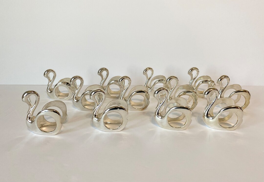 Vintage Shiny Silver Swan Napkin Rings, Set of 4 Swan Napkin Holders ...