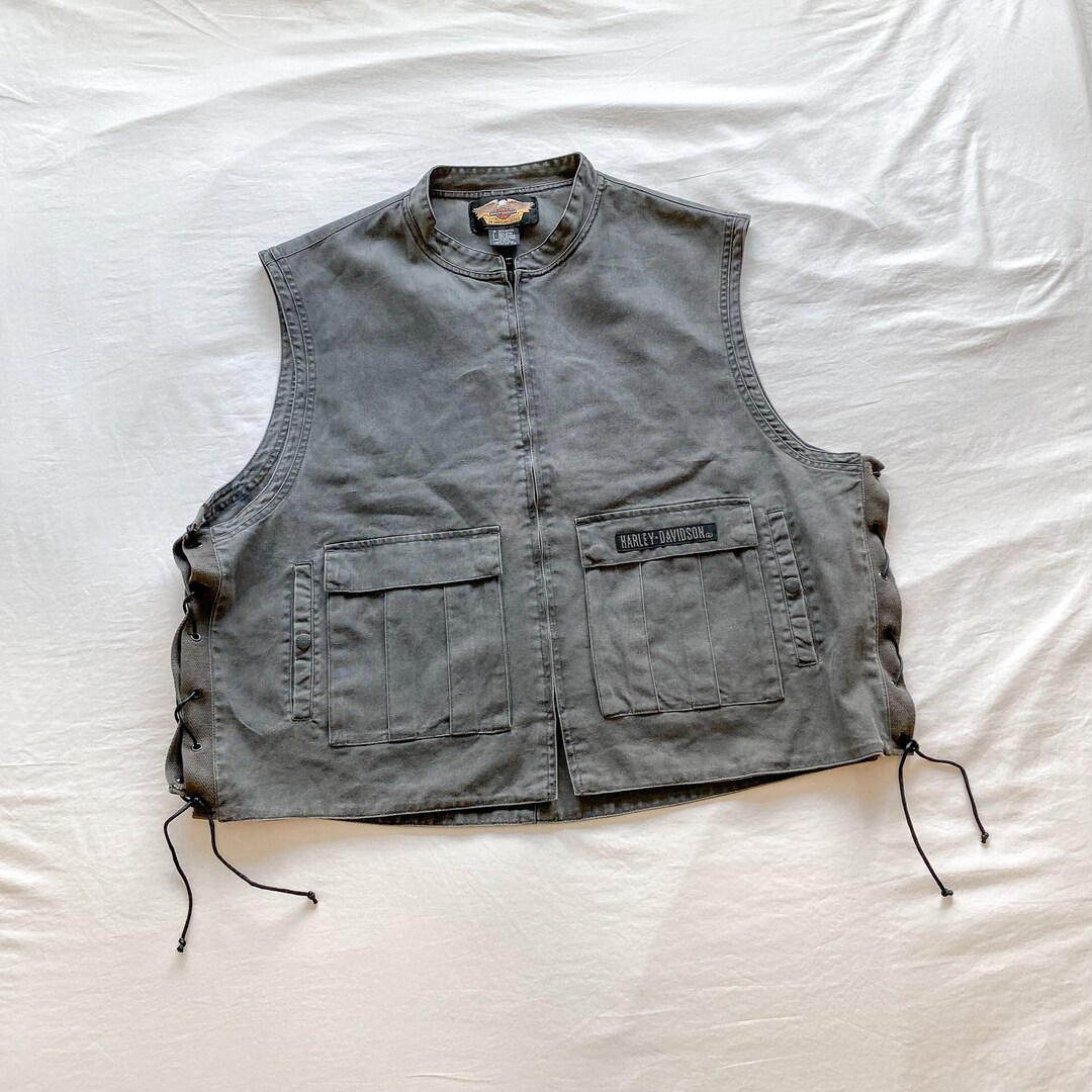 Vintage Harley Davidson Gray Vest, Cotton Canvas Vest Lace-up Sides ...