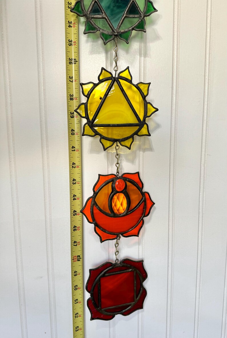 Vintage Stained Glass Seven Chakras Wall Hanging Sun Catcher 52" Long ...