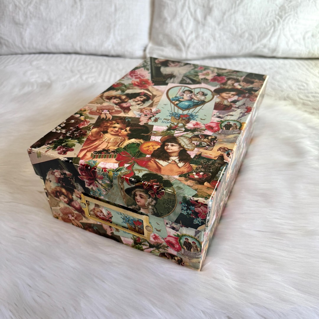 Vintage Romantic Victorian Style Collage Storage Box, Decoupage Box ...