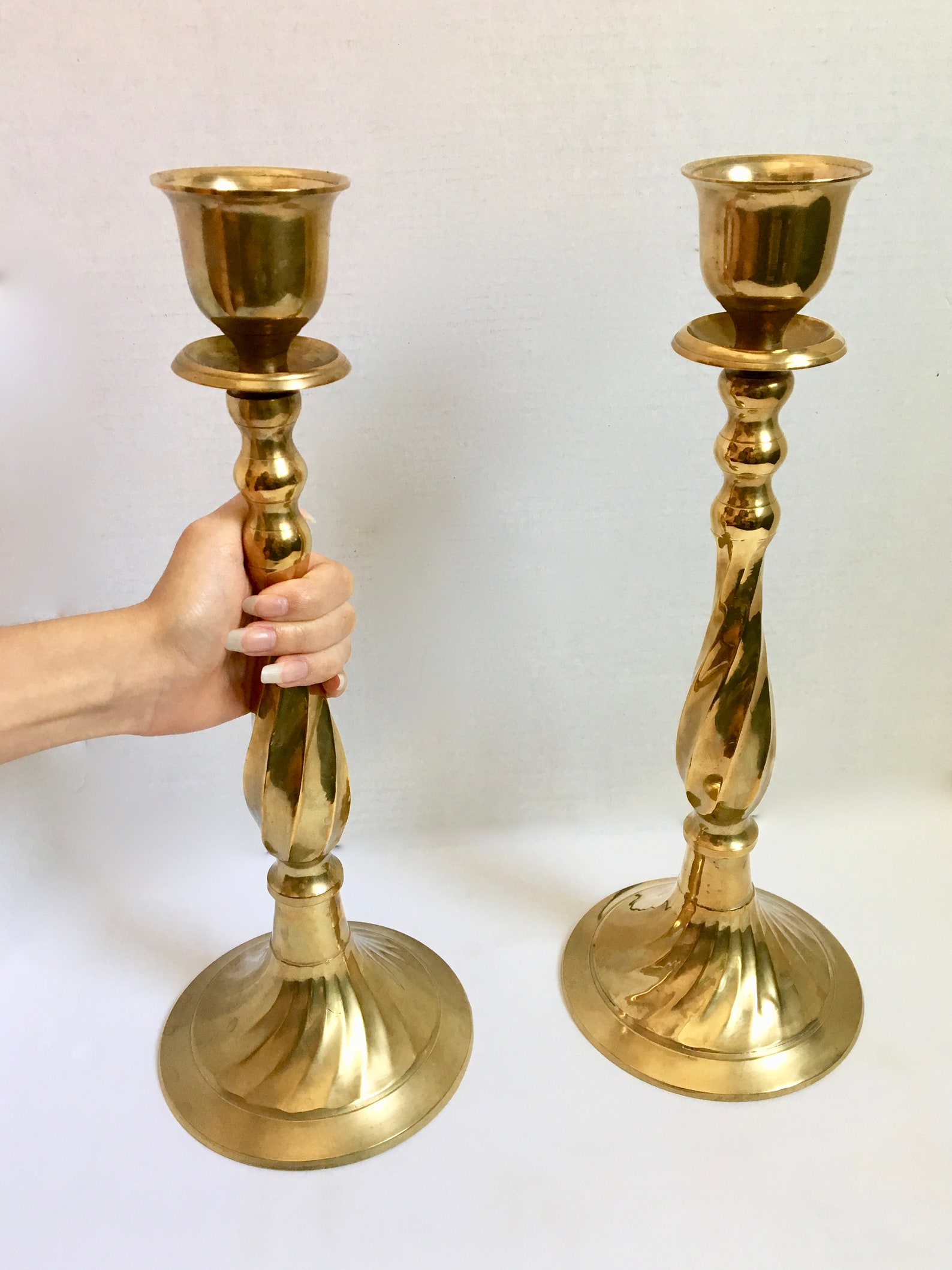 Vintage Pair of Tall 15.5 Large Gold Swirl Candlestick | Etsy