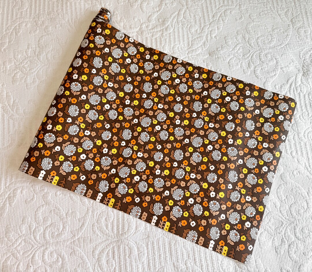 Vintage Retro Boho Brown Floral Print Con-tact Paper Roll, Rubbermaid ...