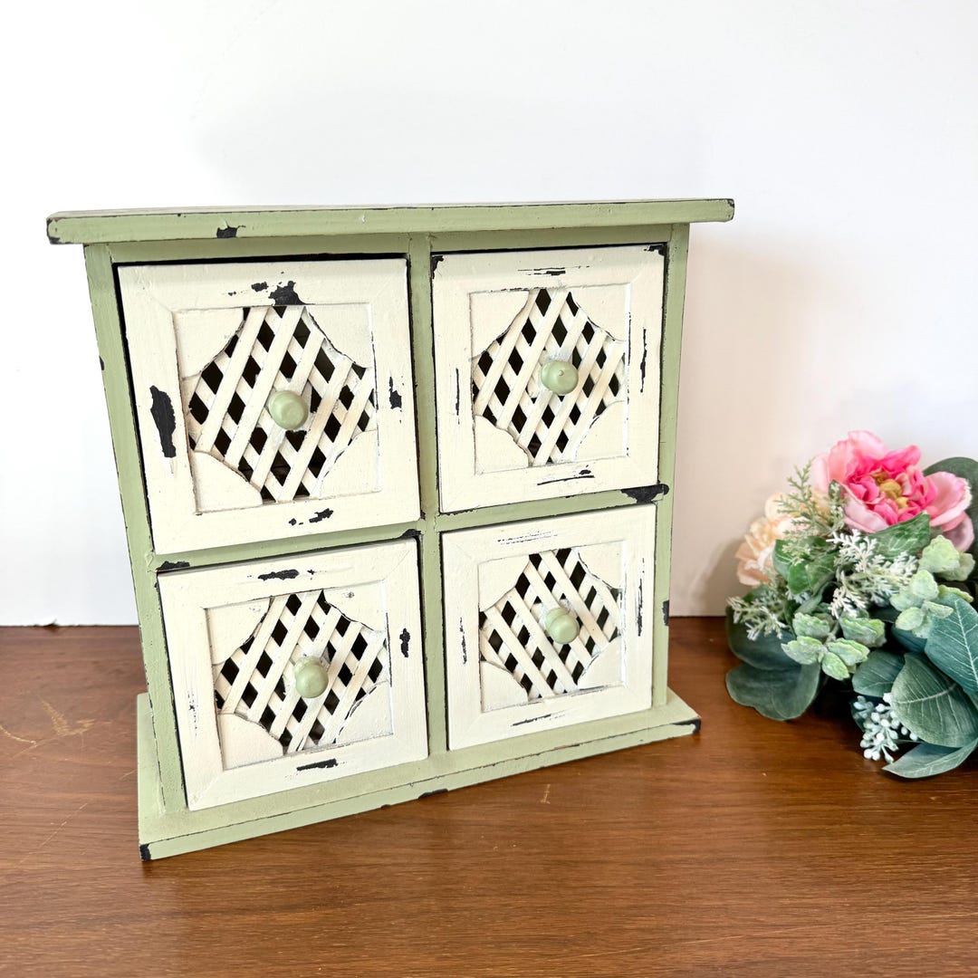 Vintage Small Tabletop Wooden Drawer Cabinet, 4-compartment Drawer ...