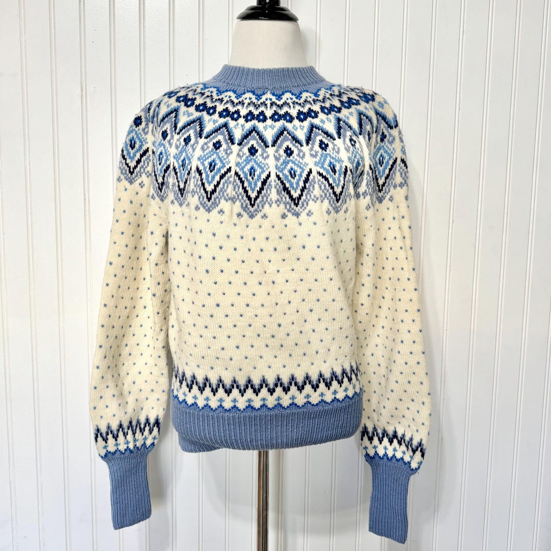 Vintage Dannit Pure Wool Winter Geometric Sweater, Made in Denmark Hand ...