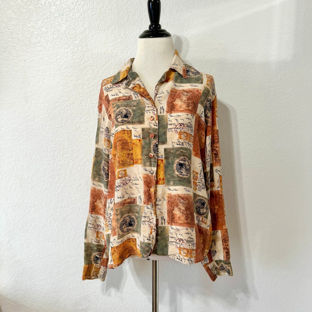 Vintage Seta Studio Blouses 100% Silk Button up Blouse, Coin/stamp ...