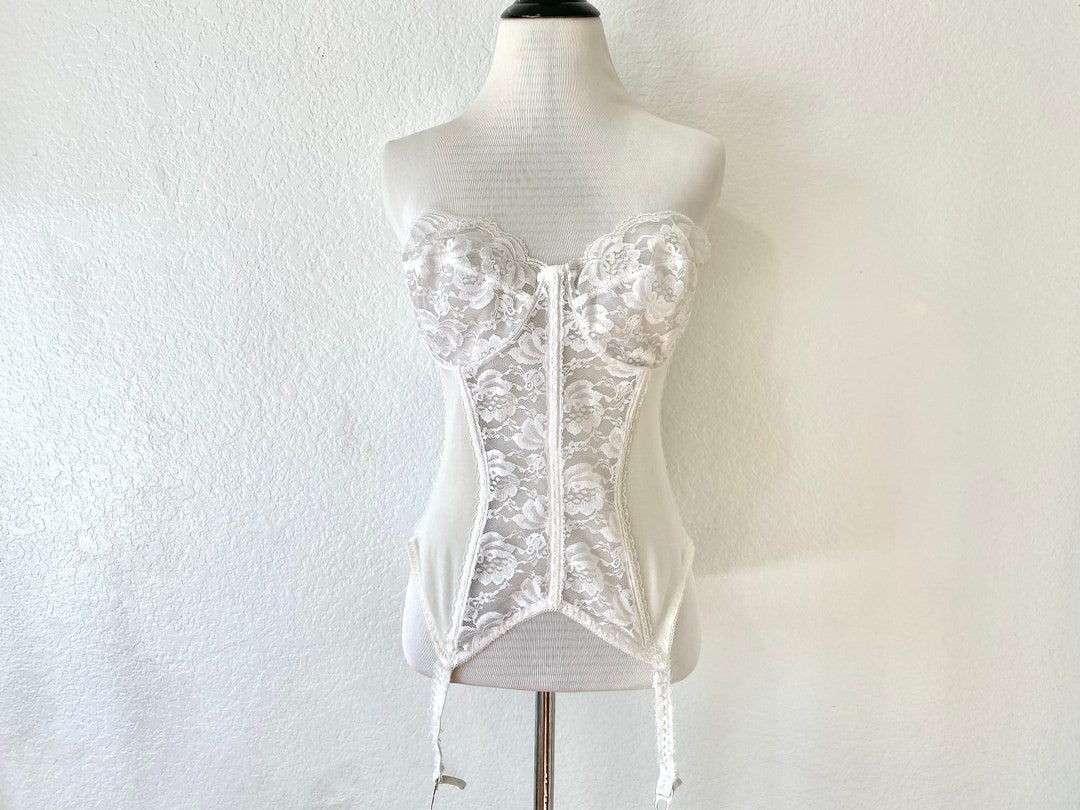 Vintage 1970s Adonna White Lace Corset Bustier 38B, Women's Lingerie ...