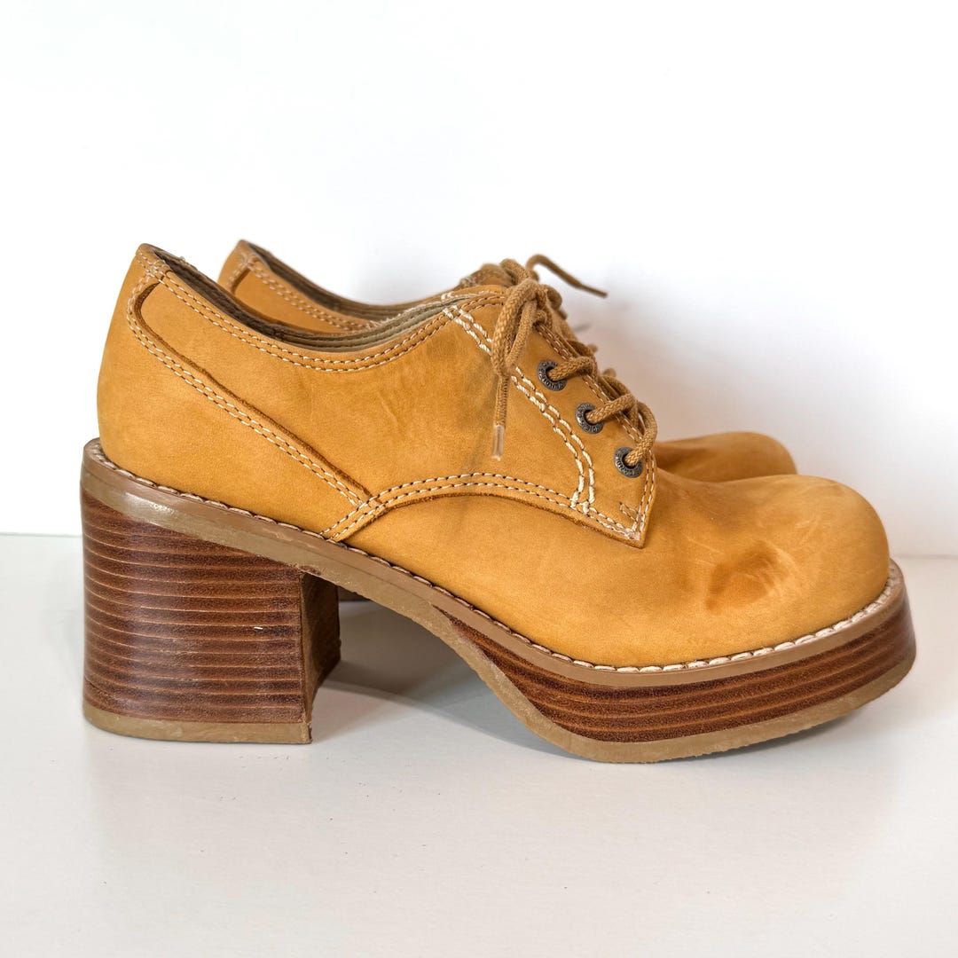 Vintage 90s Candies Yellow Suede Leather Chunky Platform Shoes, Stacked ...