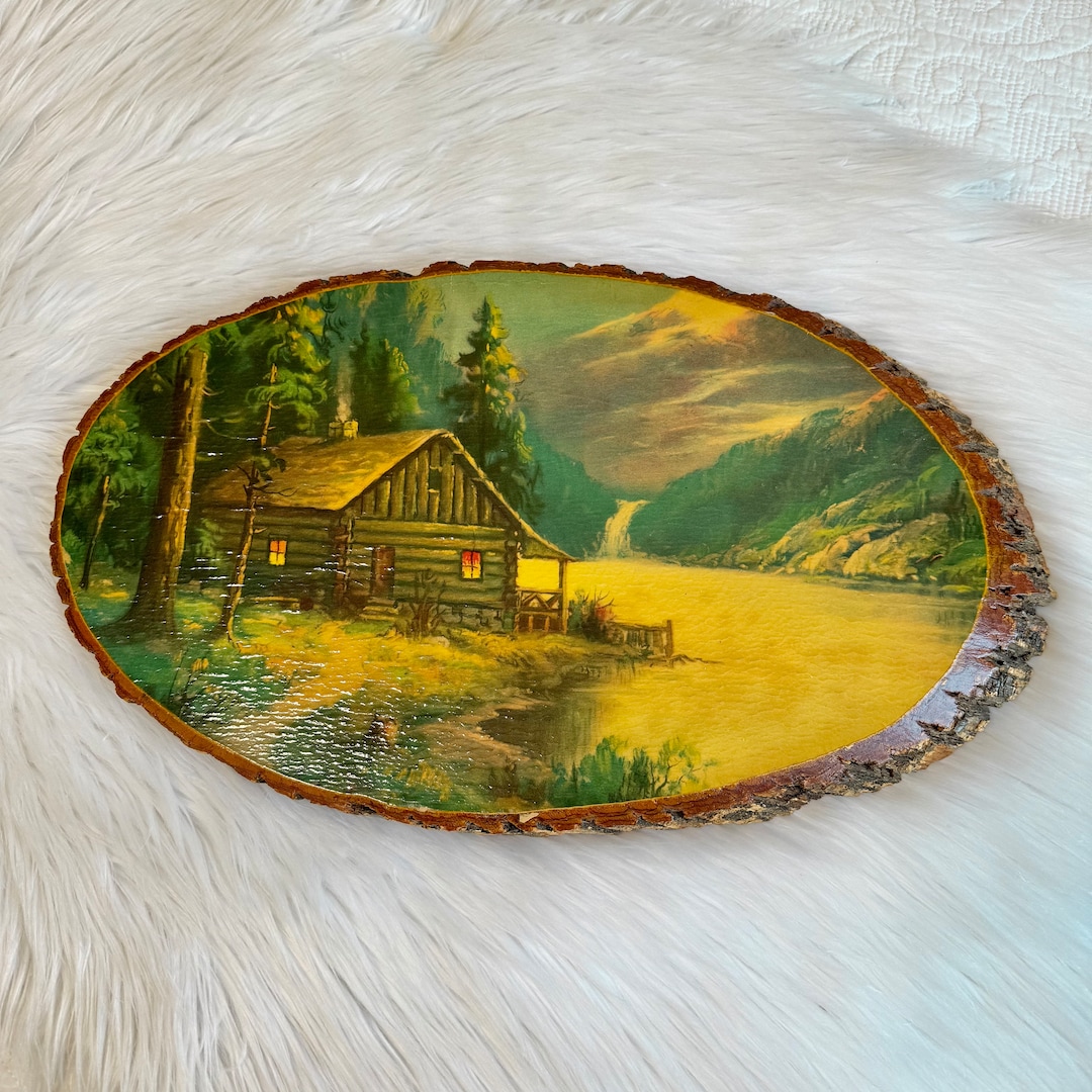Vintage Live Edge Wood Wilderness Cabin Decor, 17.5" L Oval Wood Slab ...