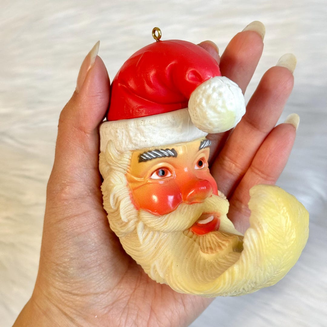 Vintage 1982 Half Moon Santa Claus Head Ornament, 1980s Enesco Imports ...