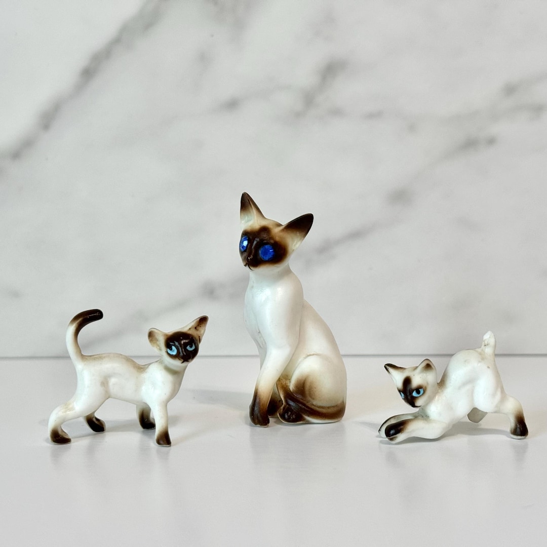 Vintage Miniature Siamese Cats Set of 3, Bone China Cat Figurine 1" & 2 ...