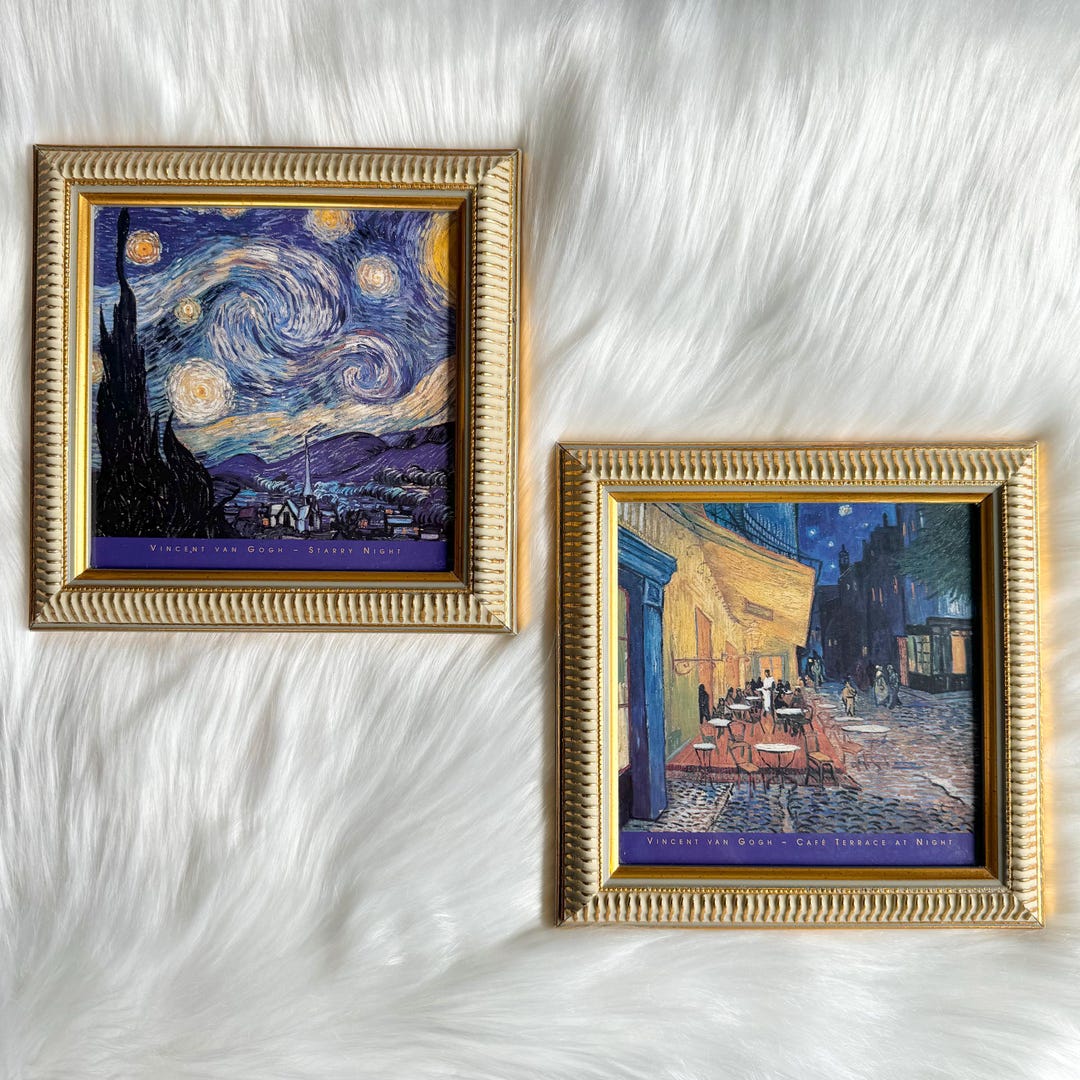 Vintage 2002 Vincent Van Gogh Framed Lithograph, Set of 2 Gold Textured ...