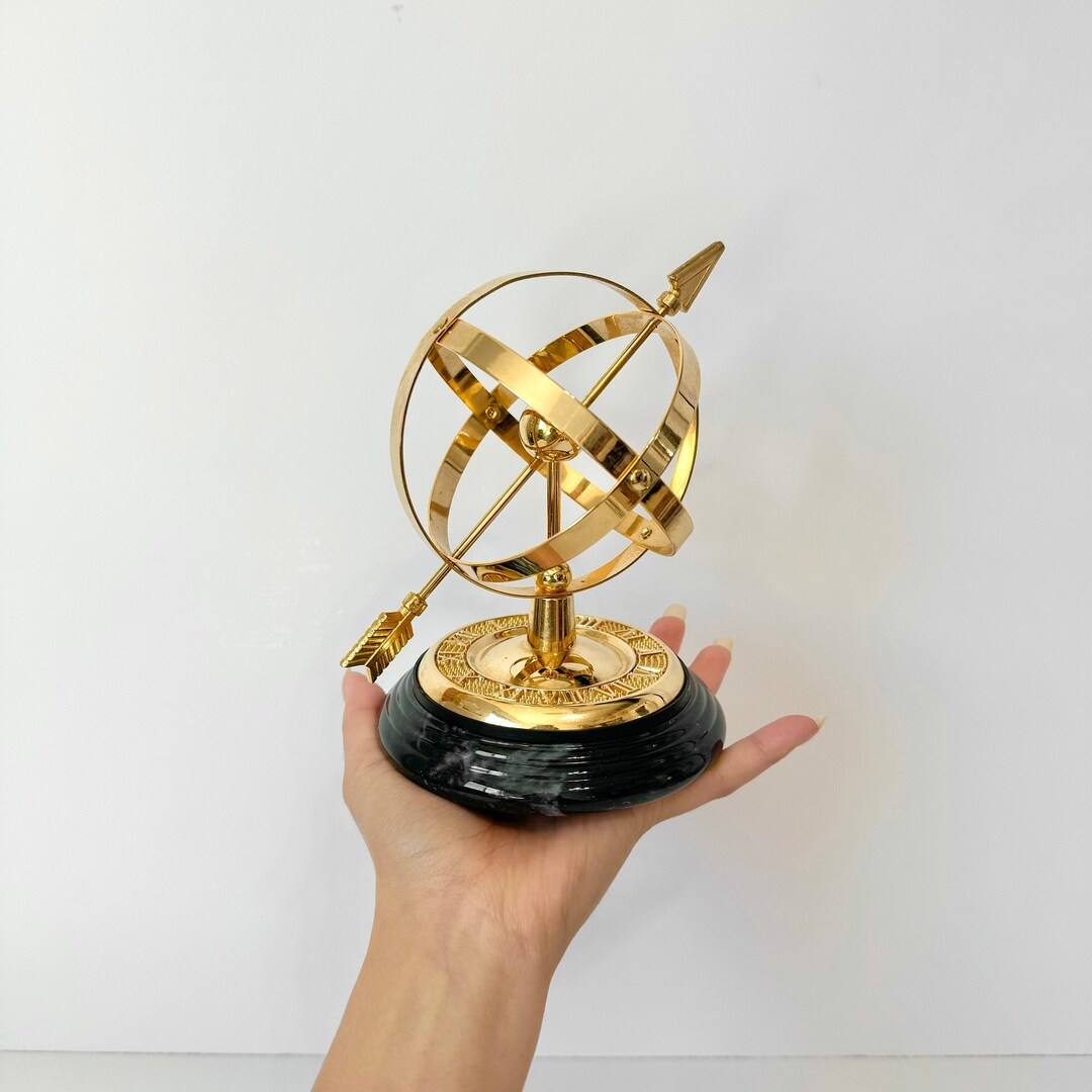 Brass Armillary Sphere and Arrow Marble Base, Vintage Brass & Marble ...