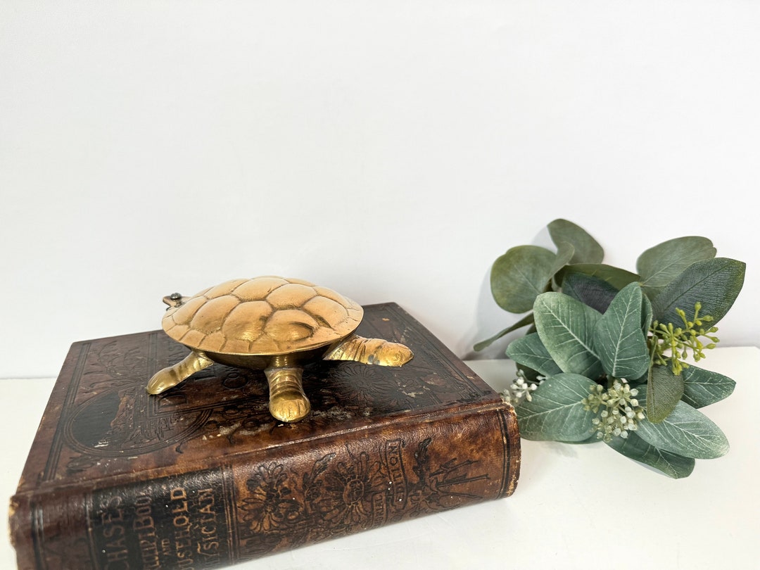 Vintage Brass Turtle Trinket Box, Brass Turtle Figurine, Turtle Shell ...