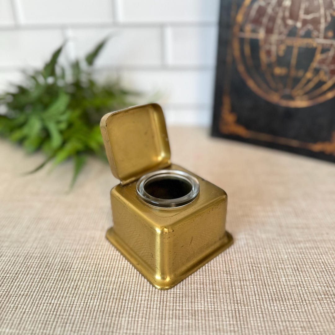 Antique 1920s Brass Inkwell Kronheim Oldenbusch & Co., Small Square ...