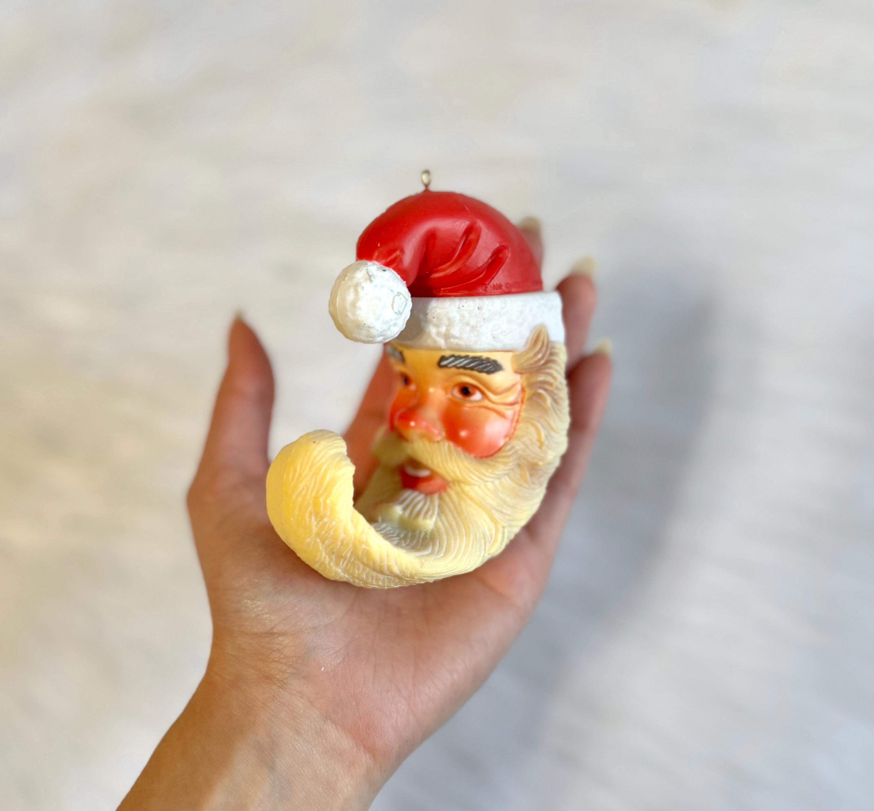 Vintage 1982 Half Moon Santa Claus Head Ornament, 1980s Enesco Imports ...