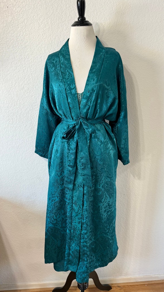 Vintage 1980s Innermost Teal Maxi Robe & Slips Dress … - Gem