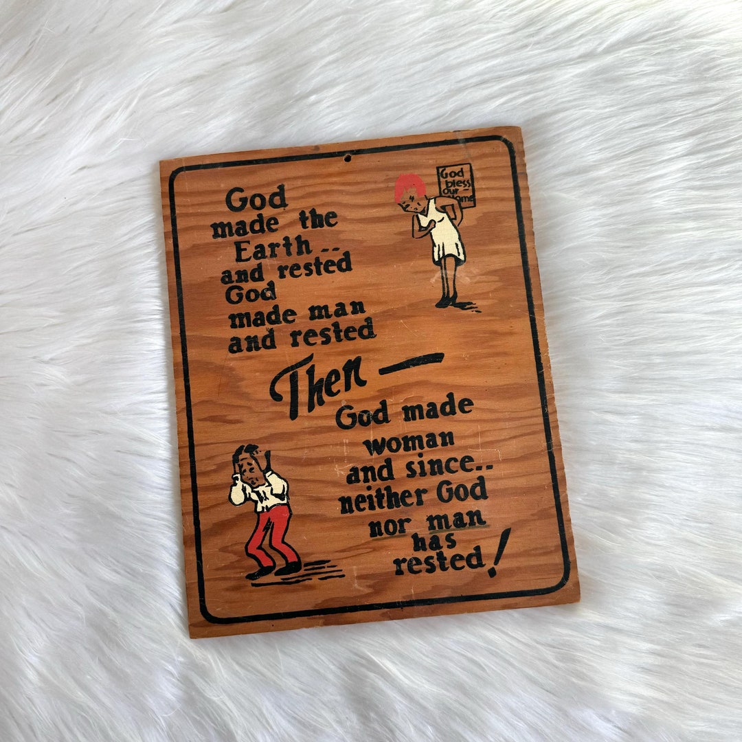 Vintage 70s 'god Rested' Funny Sign, Retro MCM Wooden Signs, Humor ...