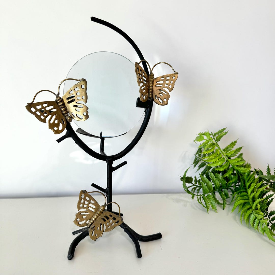 Vintage Rare Brass Butterfly Cast Iron Magnifying Pillar Candle Stand ...