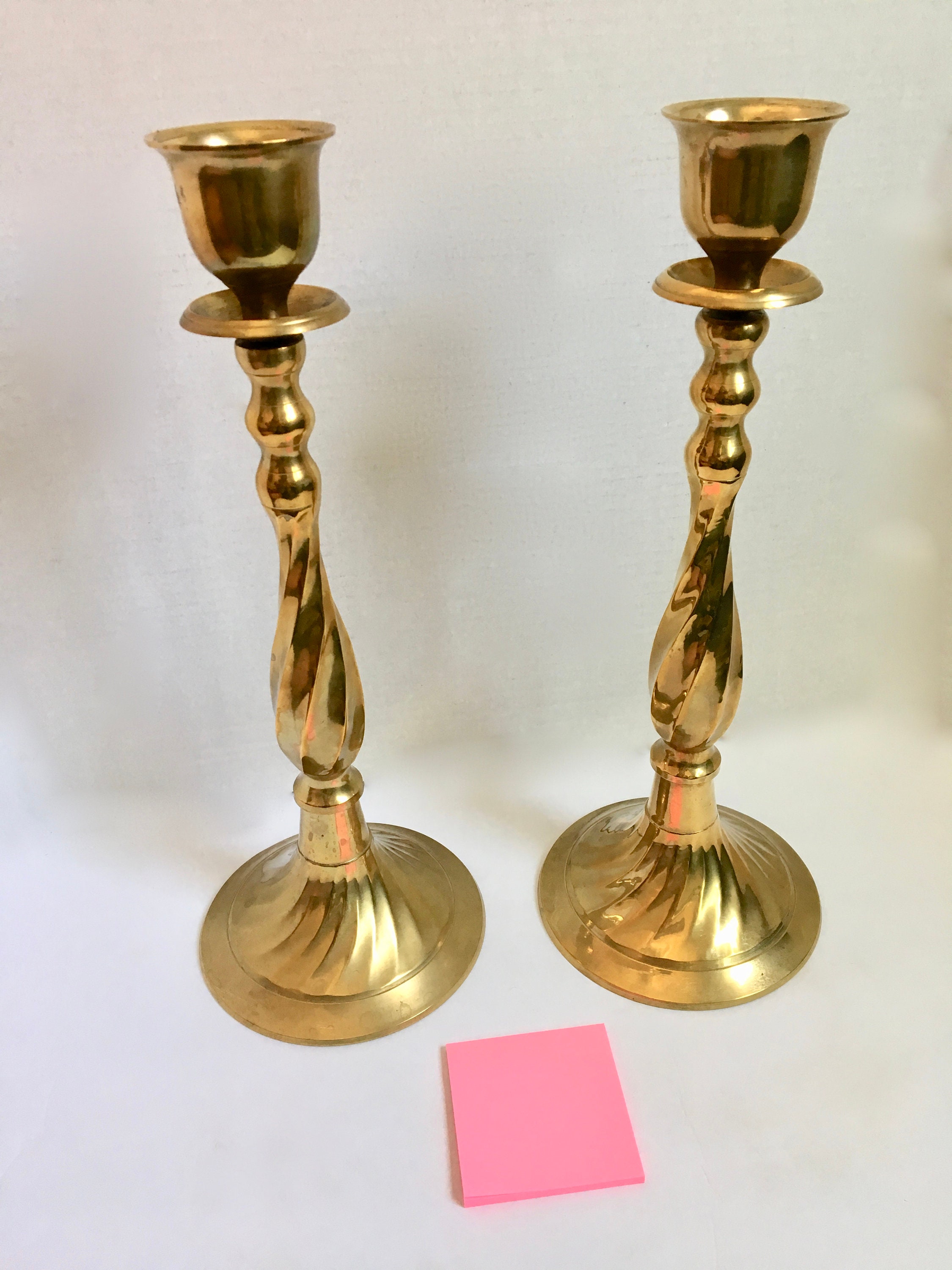 Vintage Pair of Tall 15.5" Large Gold Swirl Candlestick Holders, Brass ...