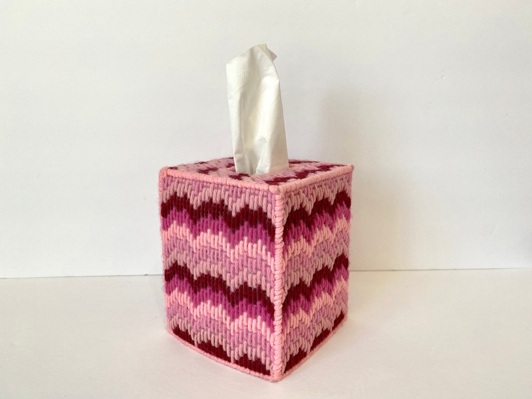 Vintage Shades of Pink Yarn Tissue Box Cover, Square Tissue Box ...