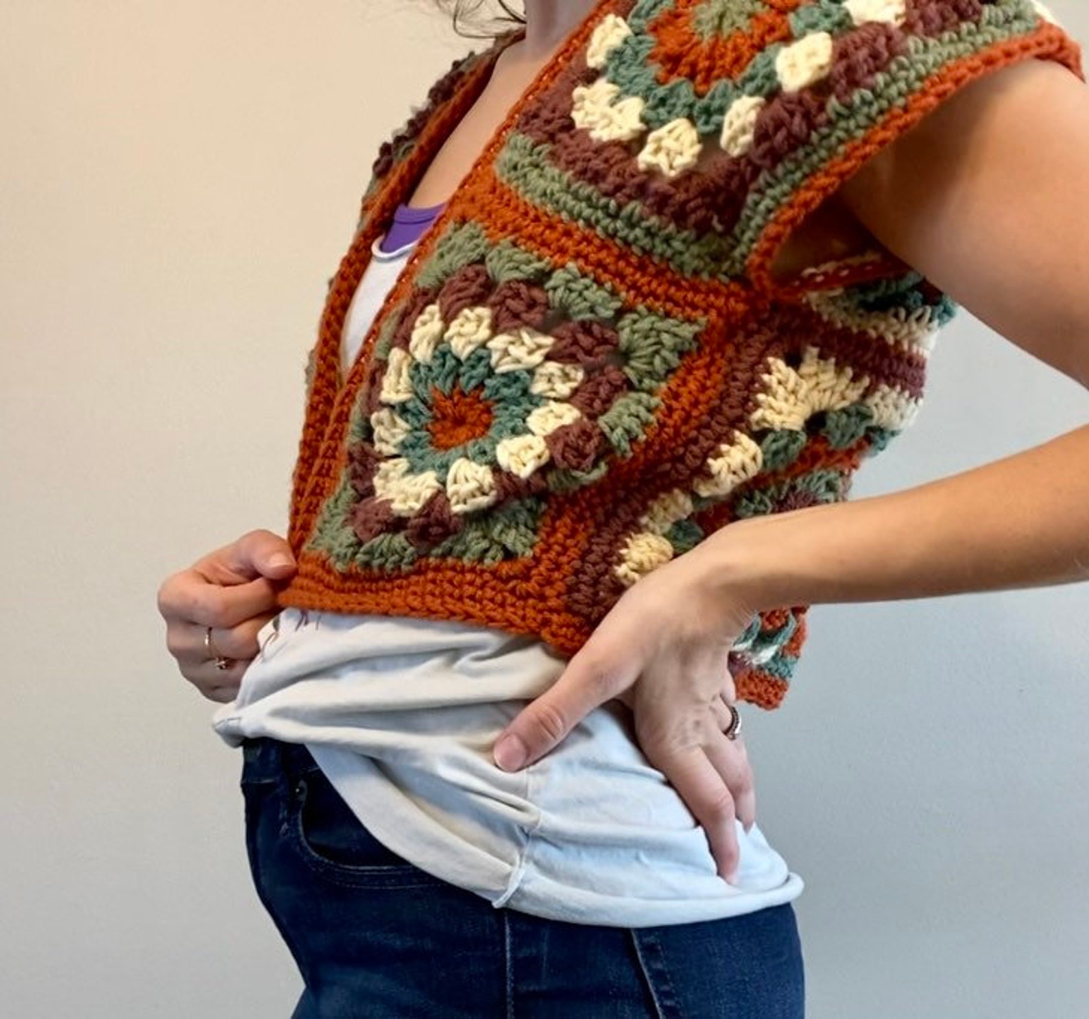 Cropped Granny Square Sweater - Etsy