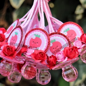 12 Strawberry Pink & Red Themed Baby Shower Pacifier Necklaces - Baby ...