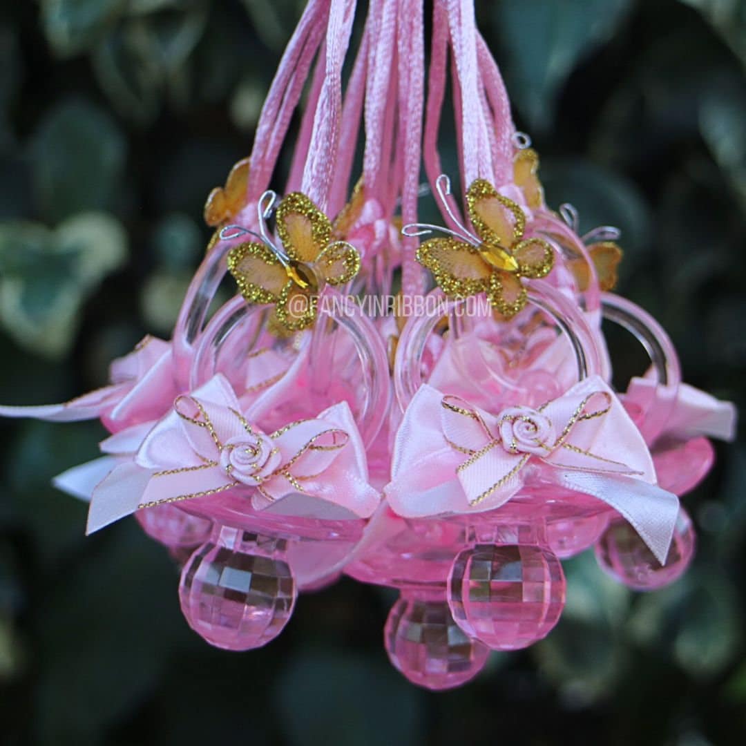 12 Butterfly Pink & Gold Themed Baby Shower Pacifier Necklaces Baby ...