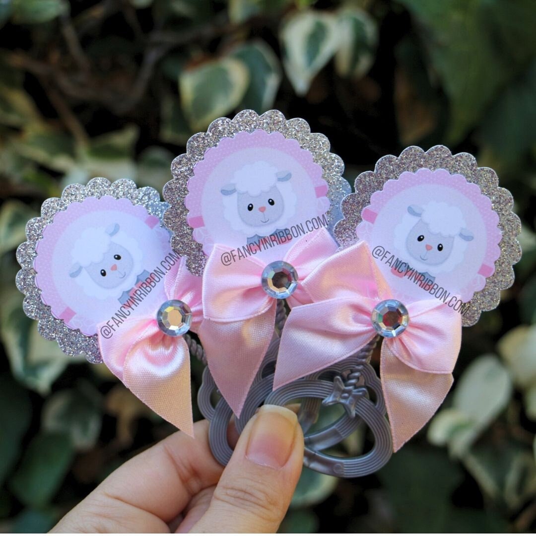 12 Pink Gray Sheep Baby Lamb Baby Girl Baby Shower Guest Pins - Baby ...