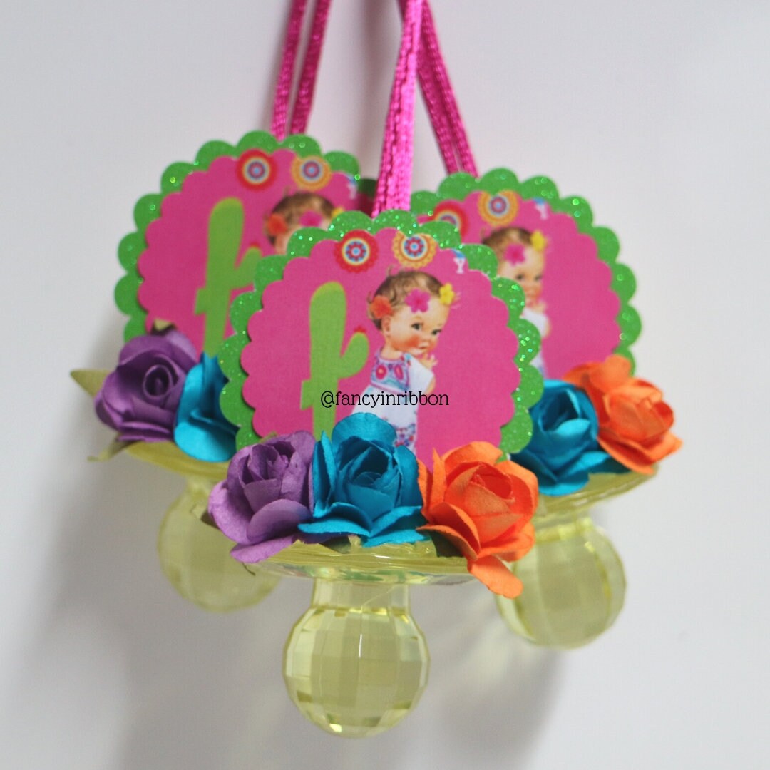 12 Fiesta Mexican Baby Girl Themed Baby Shower Pacifier Necklaces Baby ...