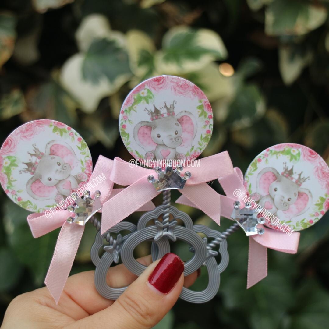 Pink Gray Elephant Princess It’s a Girl Baby Shower Guest Pins - Floral ...