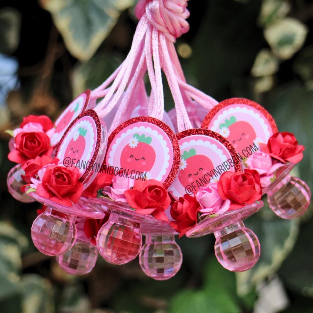 12 Strawberry Pink & Red Themed Baby Shower Pacifier Necklaces - Baby ...
