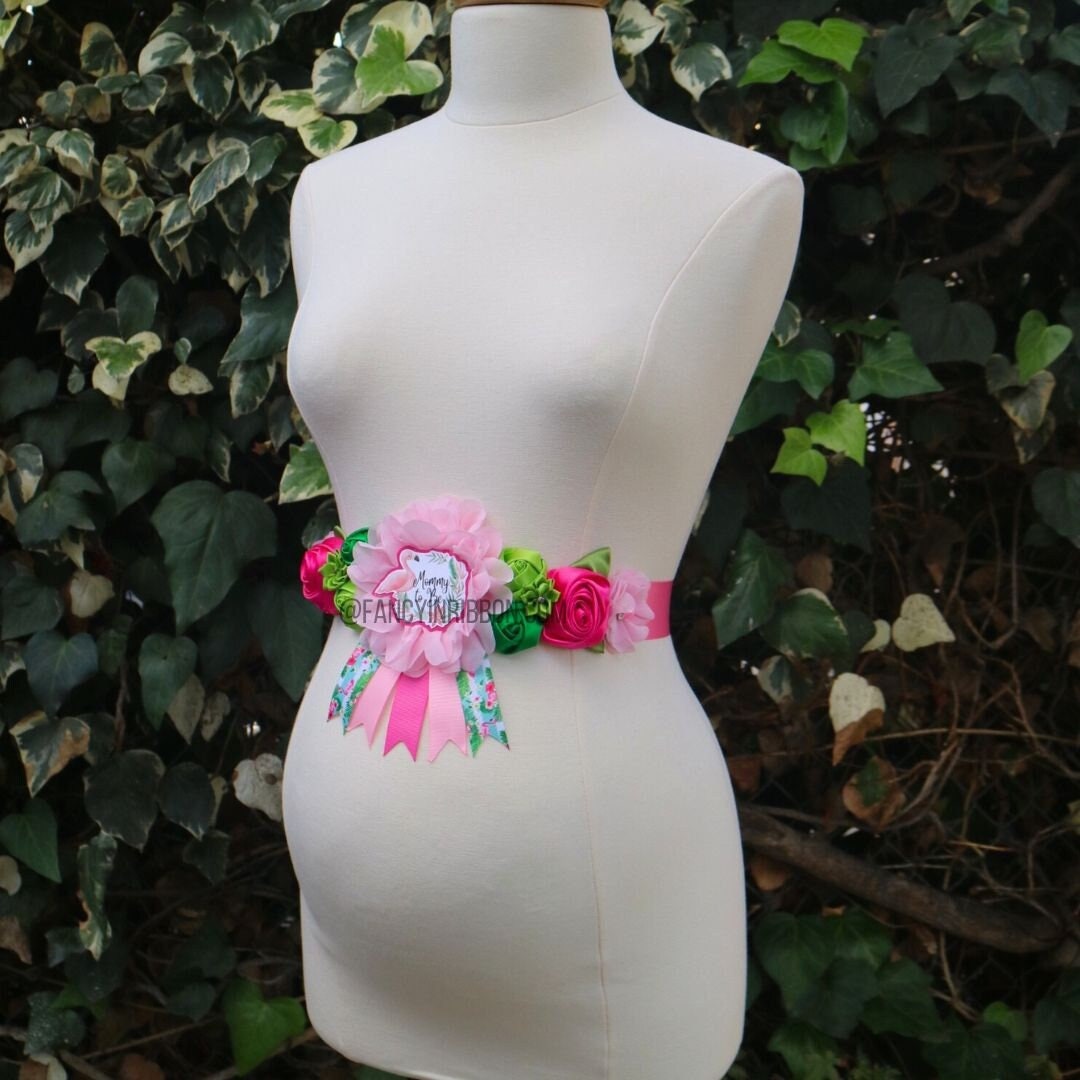 Tropical Flamingo Baby Shower Sash Girl Maternity Belt Summer Baby ...