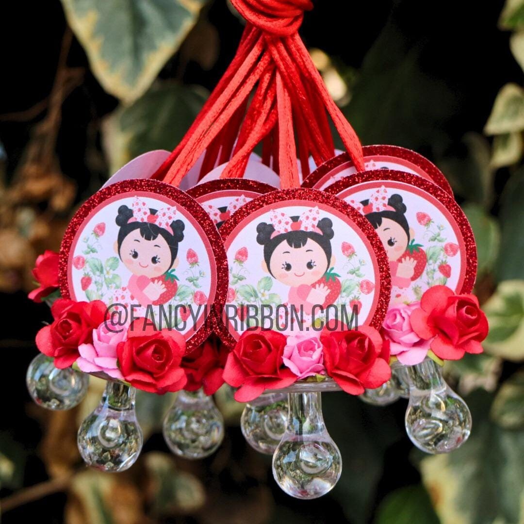 Strawberry Baby Shower Pacifier Necklace – Pink & Red Rose Party Favors ...