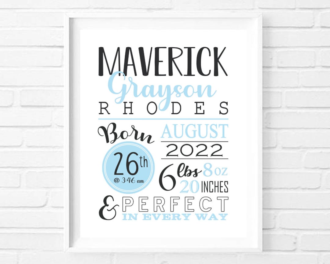 New Baby Boy Birth Stats Wall Art Personalized Nursery Decor - Etsy