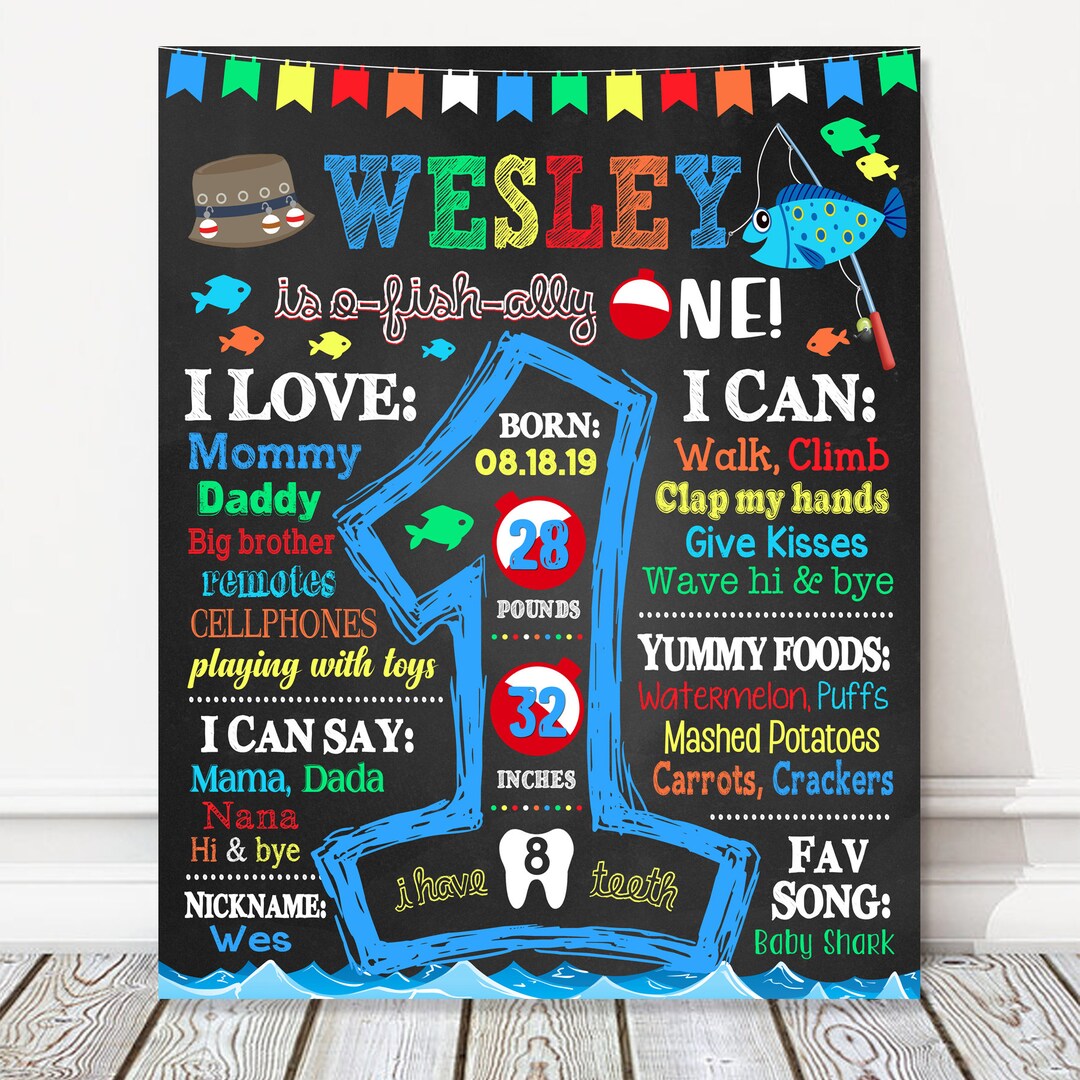 O-fish-ally One Fishing 1st Birthday Milestone Chalkboard Sign, Fish ...