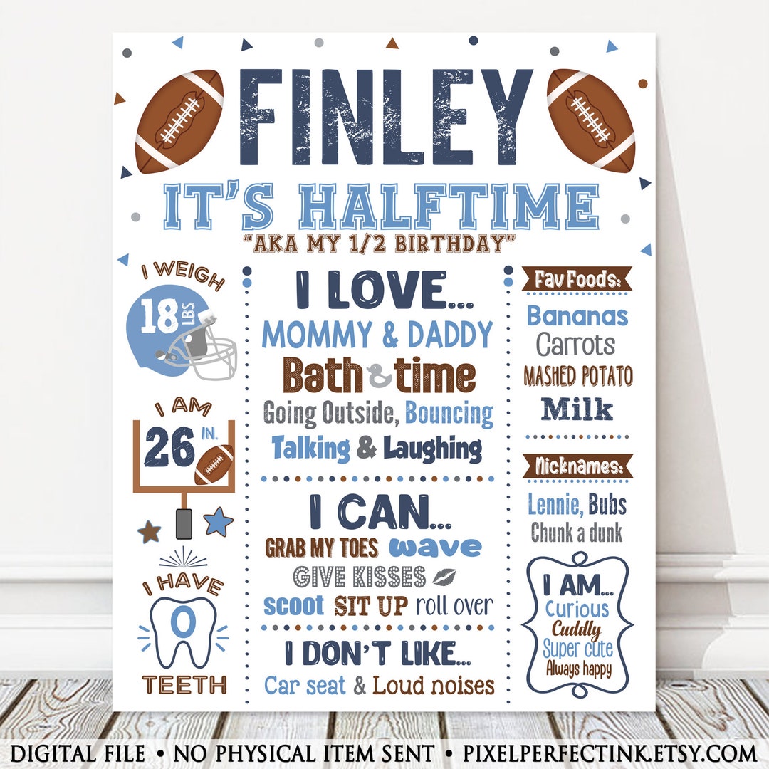 It's Halftime Football Half Birthday Milestone Sign, Halfway to One ...