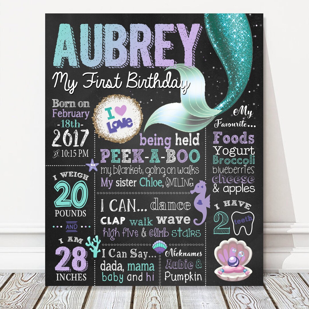 Printable Mermaid 1st Birthday Board, Under the Sea Milestone Birthday ...