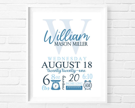 Printable Baby Boy Birth Stats Wall Art Personalized Nursery - Etsy