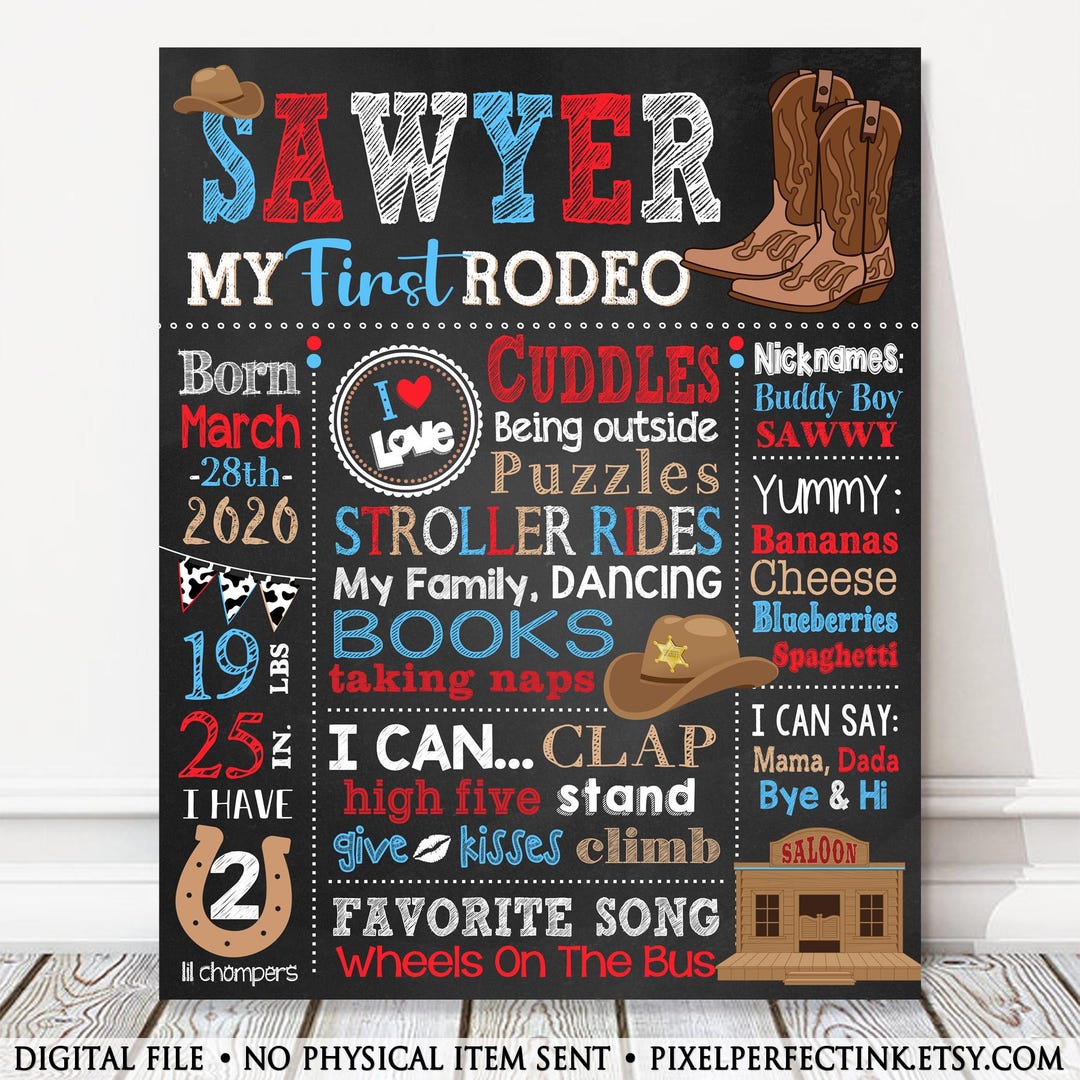Cowboy Milestone Birthday Chalkboard, 1st 2nd 3rd Birthday Board, My ...