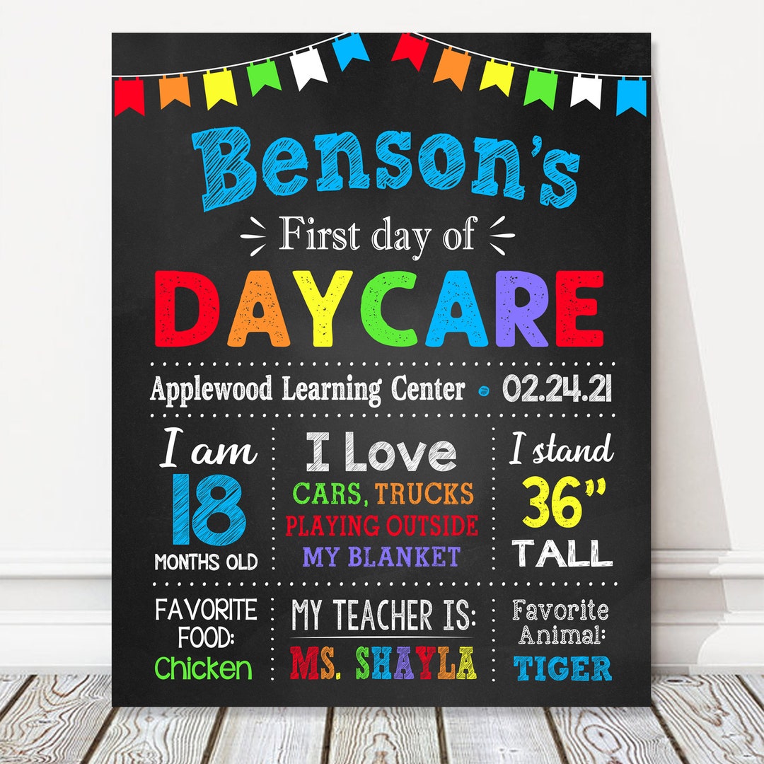 Printable Daycare First Day of School Chalkboard Sign, Child Care ...