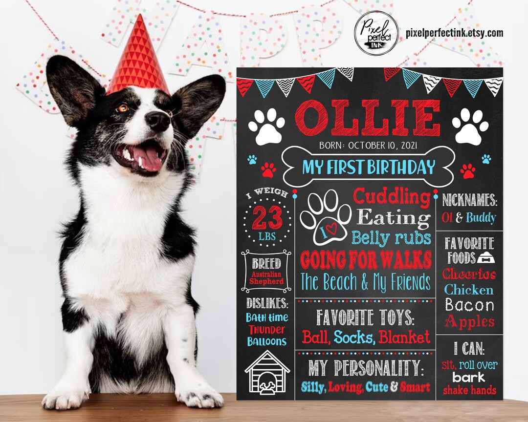 Dog Birthday Chalkboard Sign, Personalized Pet Party Decorations ...