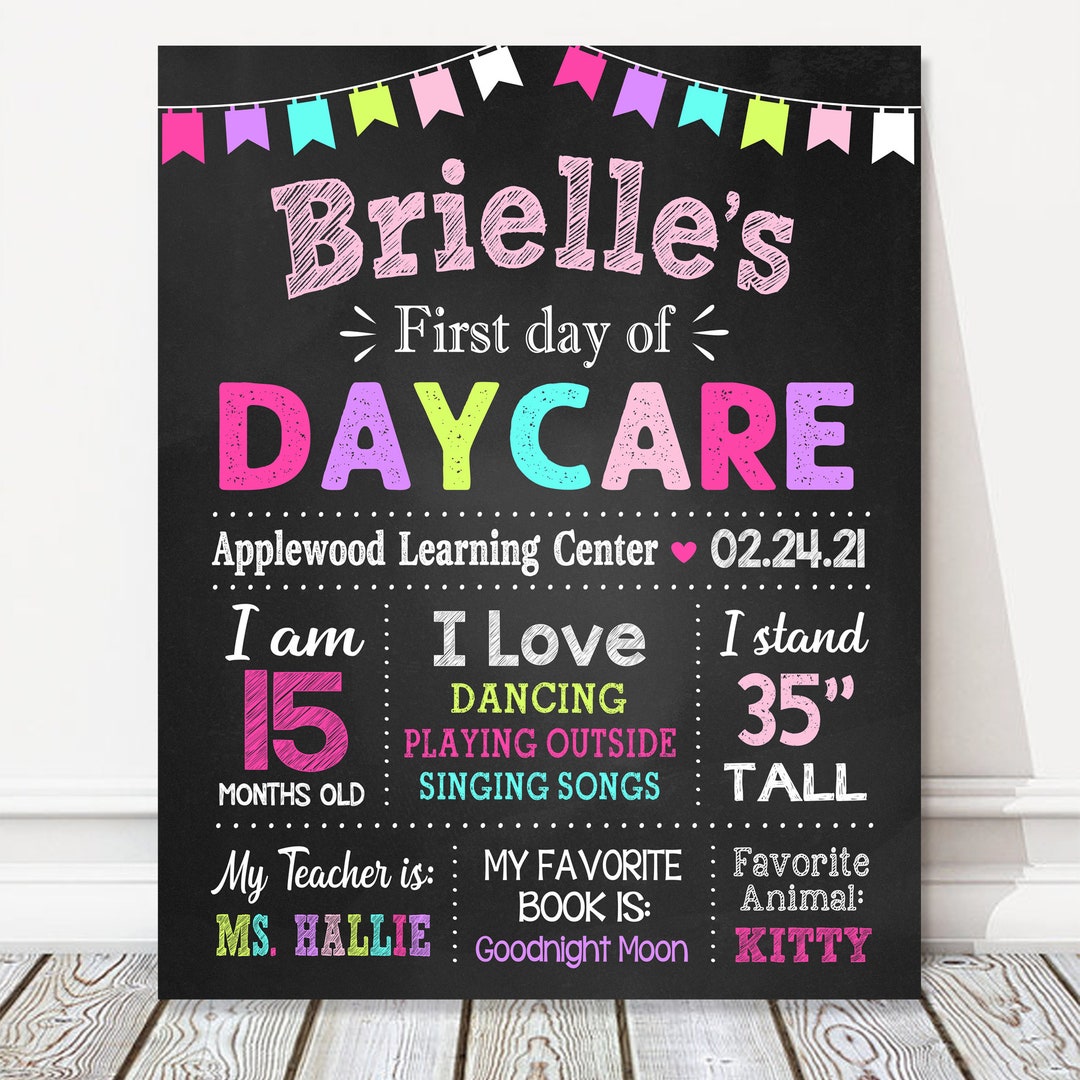 Printable Daycare First Day of School Chalkboard Sign, Child Care ...