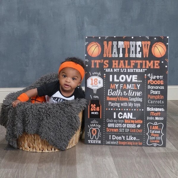 Basketball Halfway to One Sign - Etsy