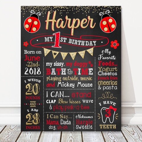Ladybug First Birthday Chalkboard Sign 1st Party White Red | Etsy