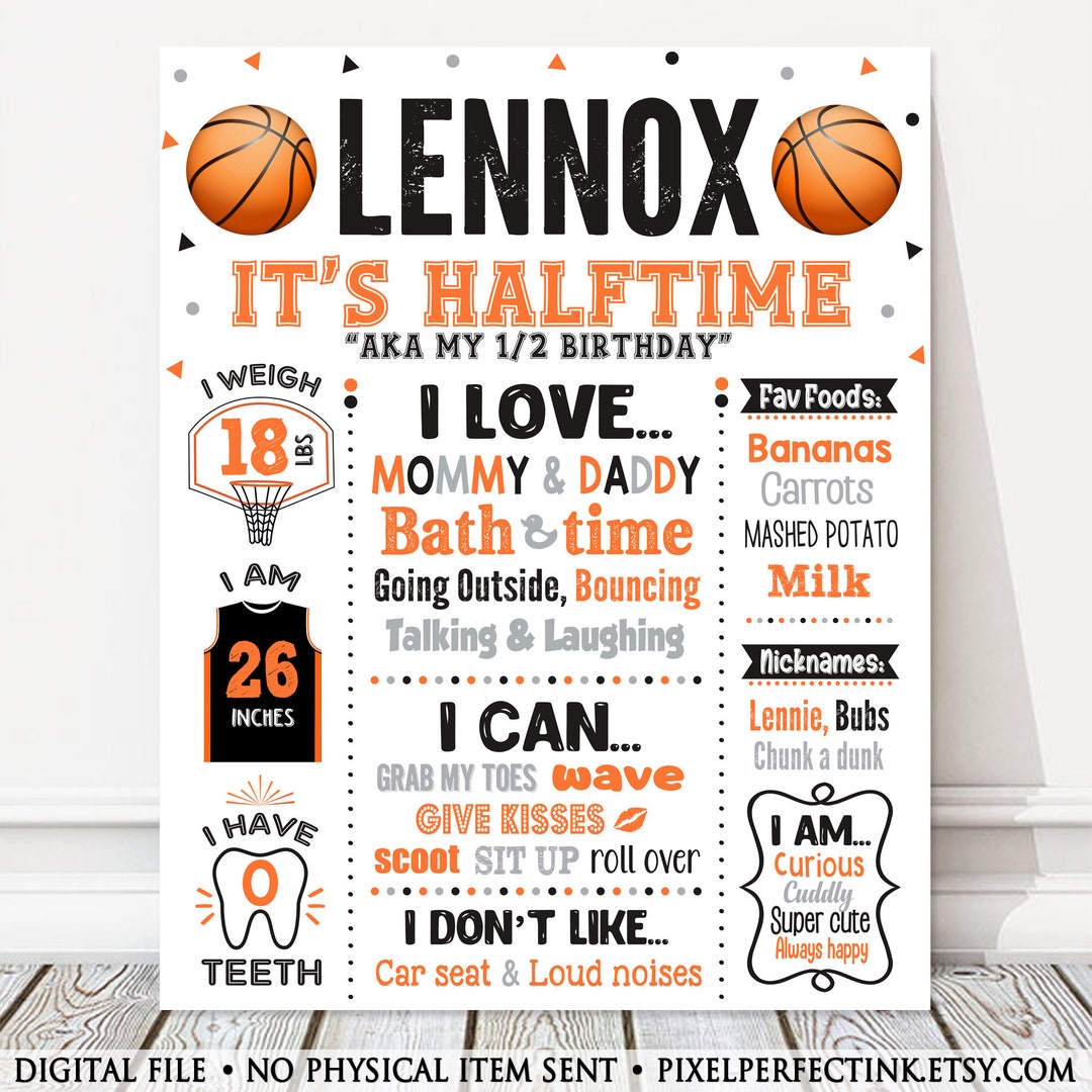 It's Halftime Basketball Half Birthday Milestone Sign, Halfway to One ...