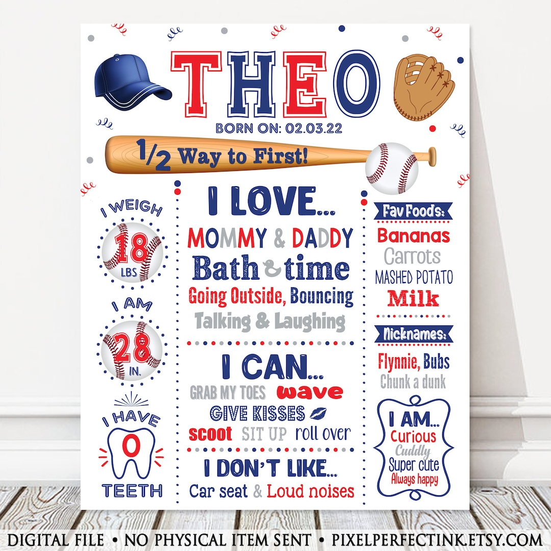 Halfway to First Baseball 1/2 Birthday Sign, Boy Milestone Birthday ...