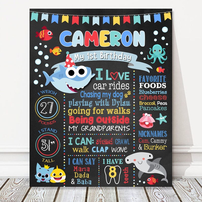 baby-shark-first-birthday-board-milestone-birthday-chalkboard-etsy