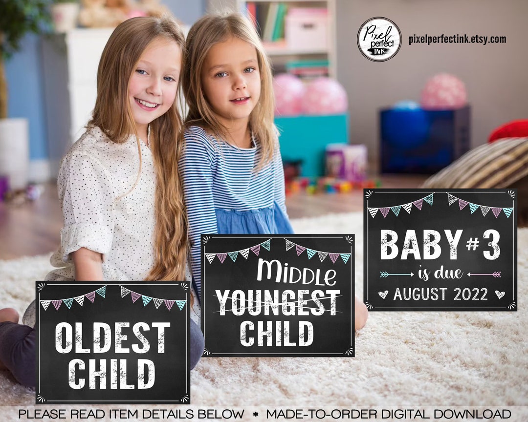 3rd Pregnancy Announcement Chalkboard Sign, Set of 3, Oldest Middle ...