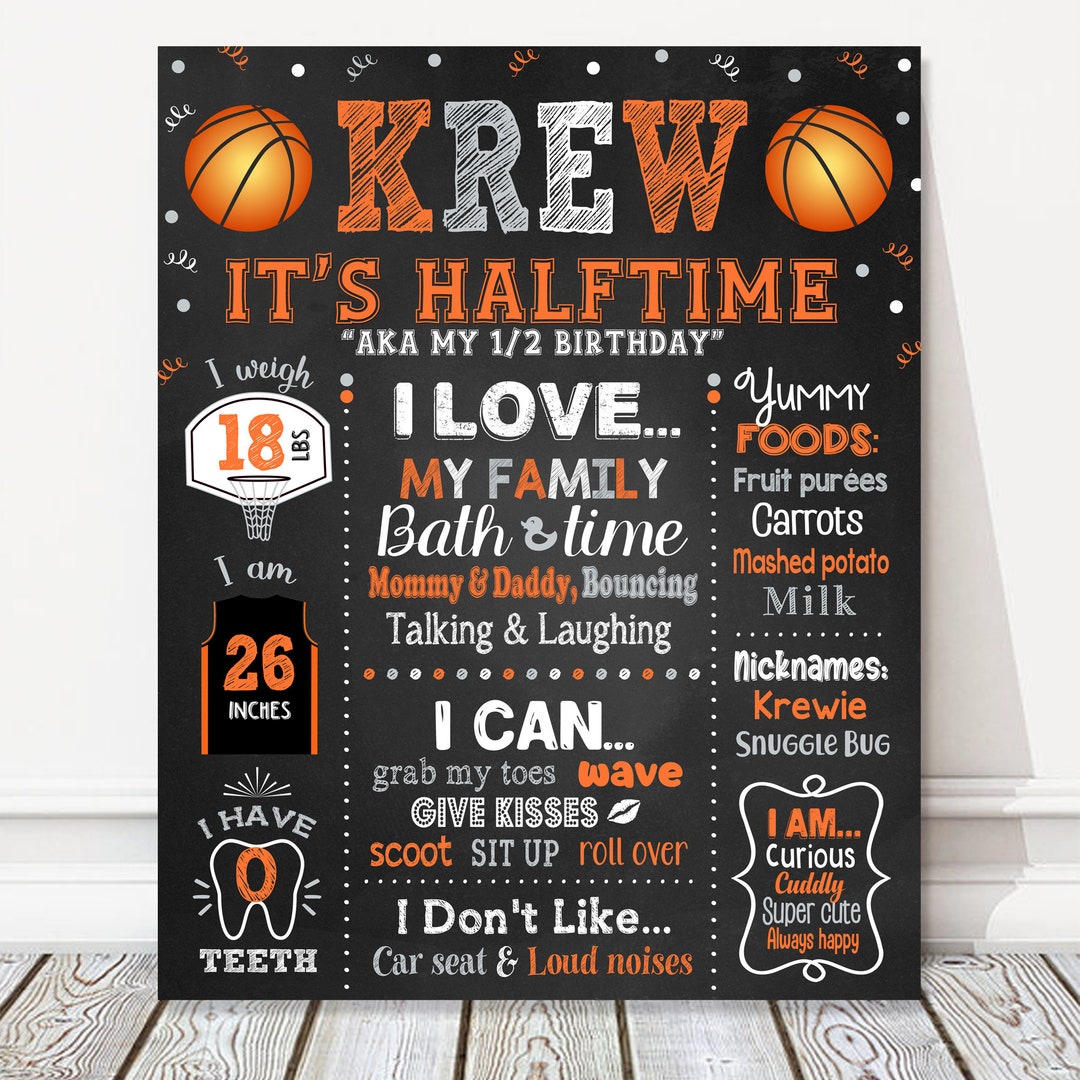 It's Halftime Basketball Half Birthday Milestone Chalkboard Sign ...